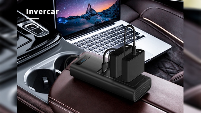 車で最大150W急速給電！後部座席の充電も楽々！車が動いている限り、電源がなくなる心配無し！超軽量＆コンパクトなインバーター「Invercar ...